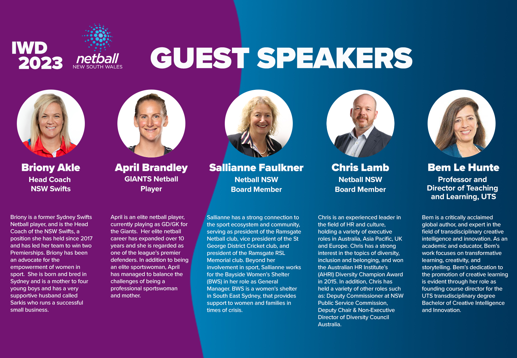 IWD_Speakers Bio - Netball NSW
